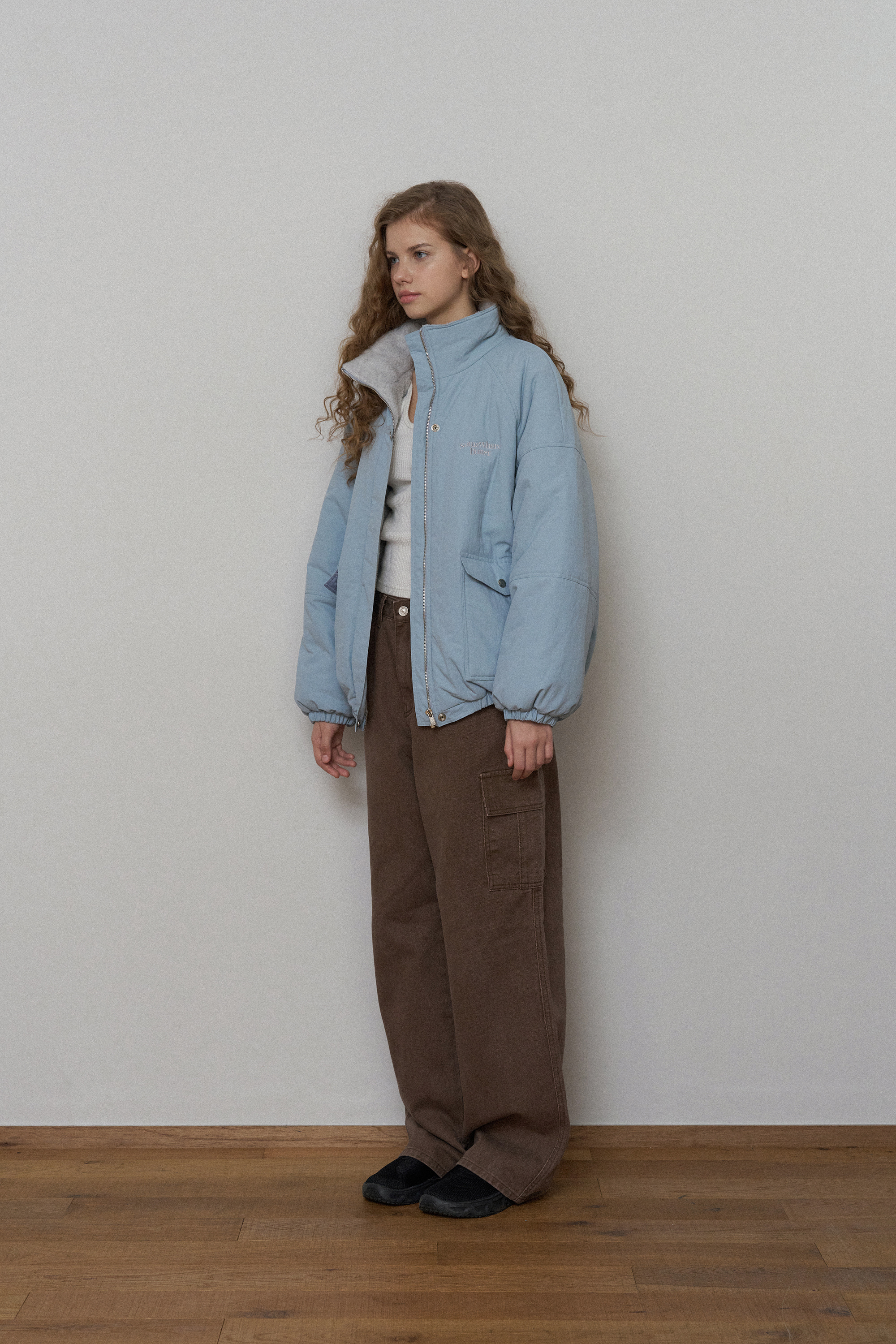 Fleece Over-Fit Padding Jumper - Light Blue - SOMEWHERE BUTTER.